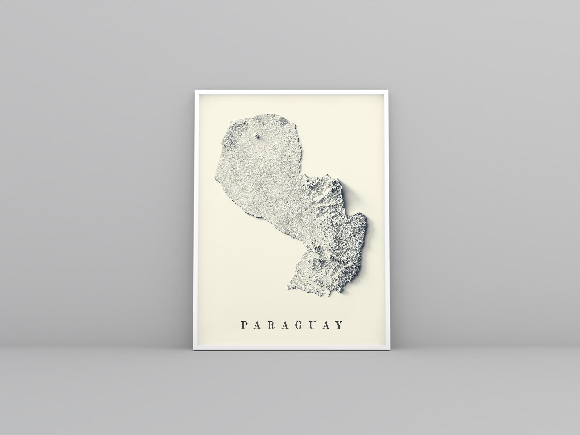 Paraguay Map, Paraguay 2D Relief Map, Paraguay Minimalist Map, Paraguay ...