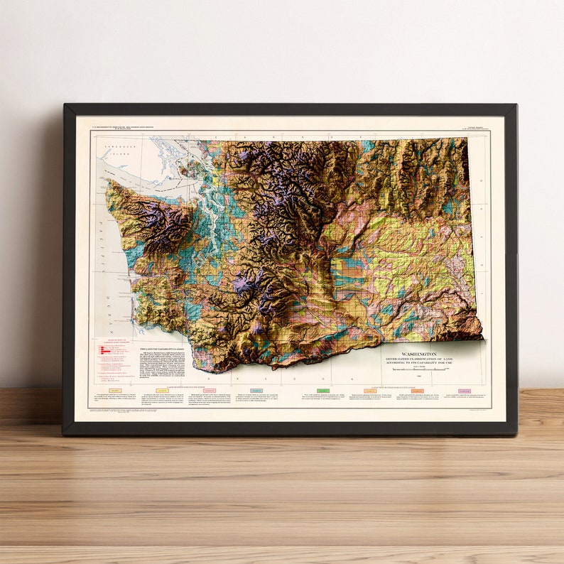 Washington Soil Map Relief map of Washington Washington | Etsy