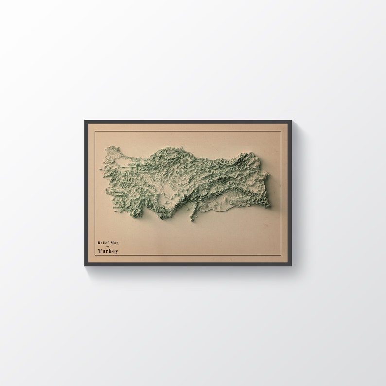 Turkey Map Turkey Shaded 2D Relief Map Turkey Vintage Map - Etsy