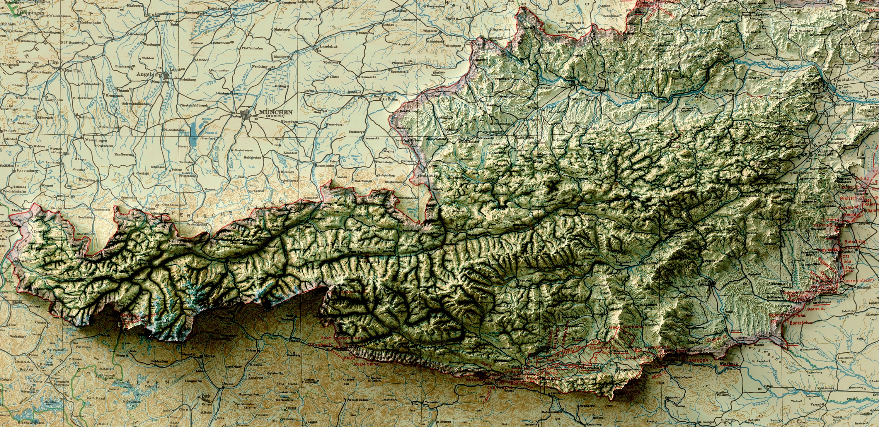 Austria Map Austria 2D Relief Map Austria Vintage Map - Etsy
