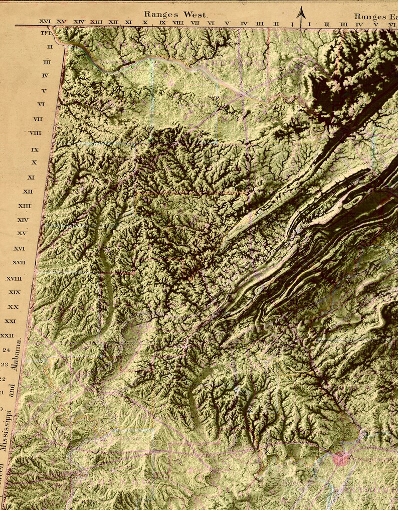 Alabama Map Alabama 2D Relief Map Alabama Historical Map - Etsy