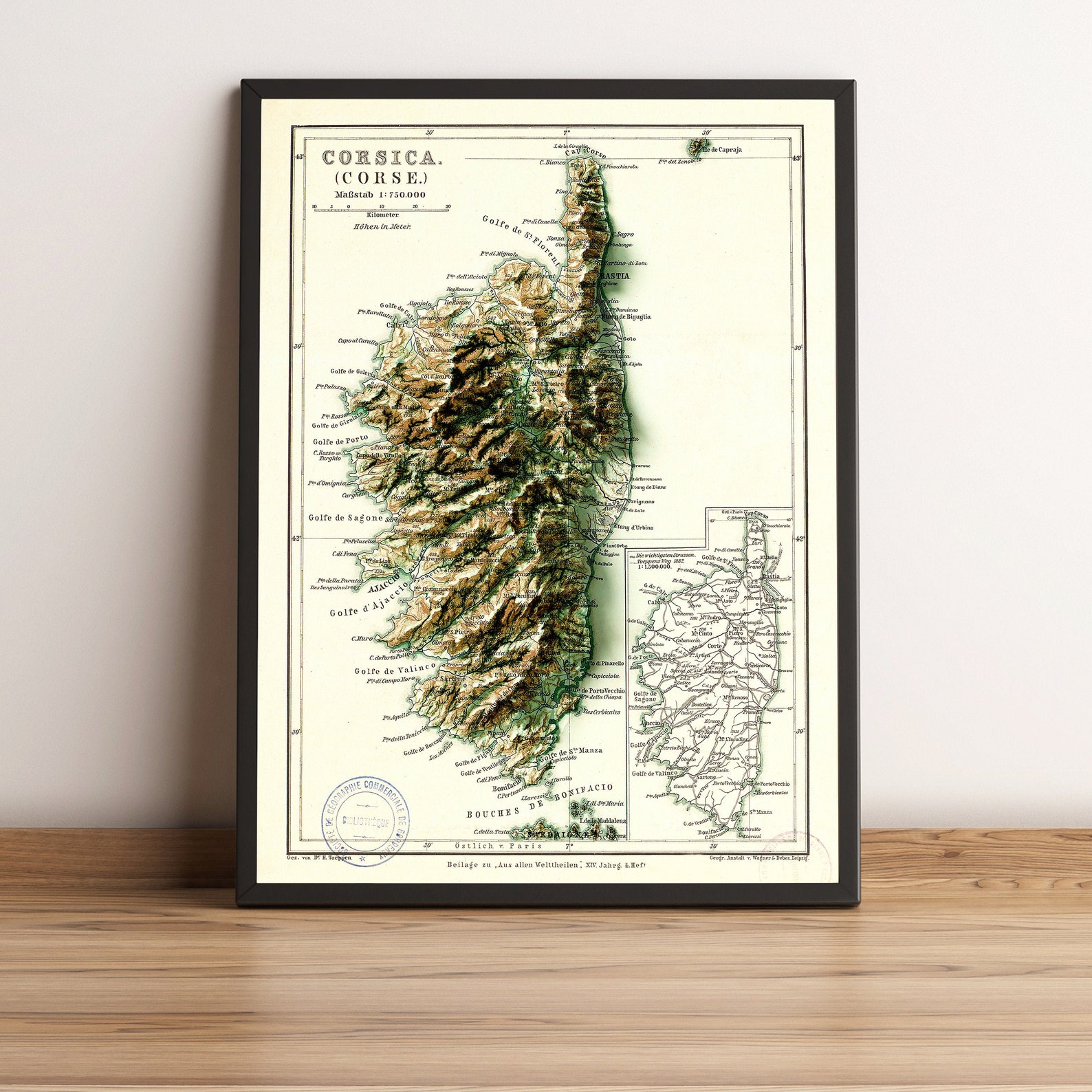 Corsica Map, Corsica 2D Relief Map, Corse Map, Corsica Map Gift ...