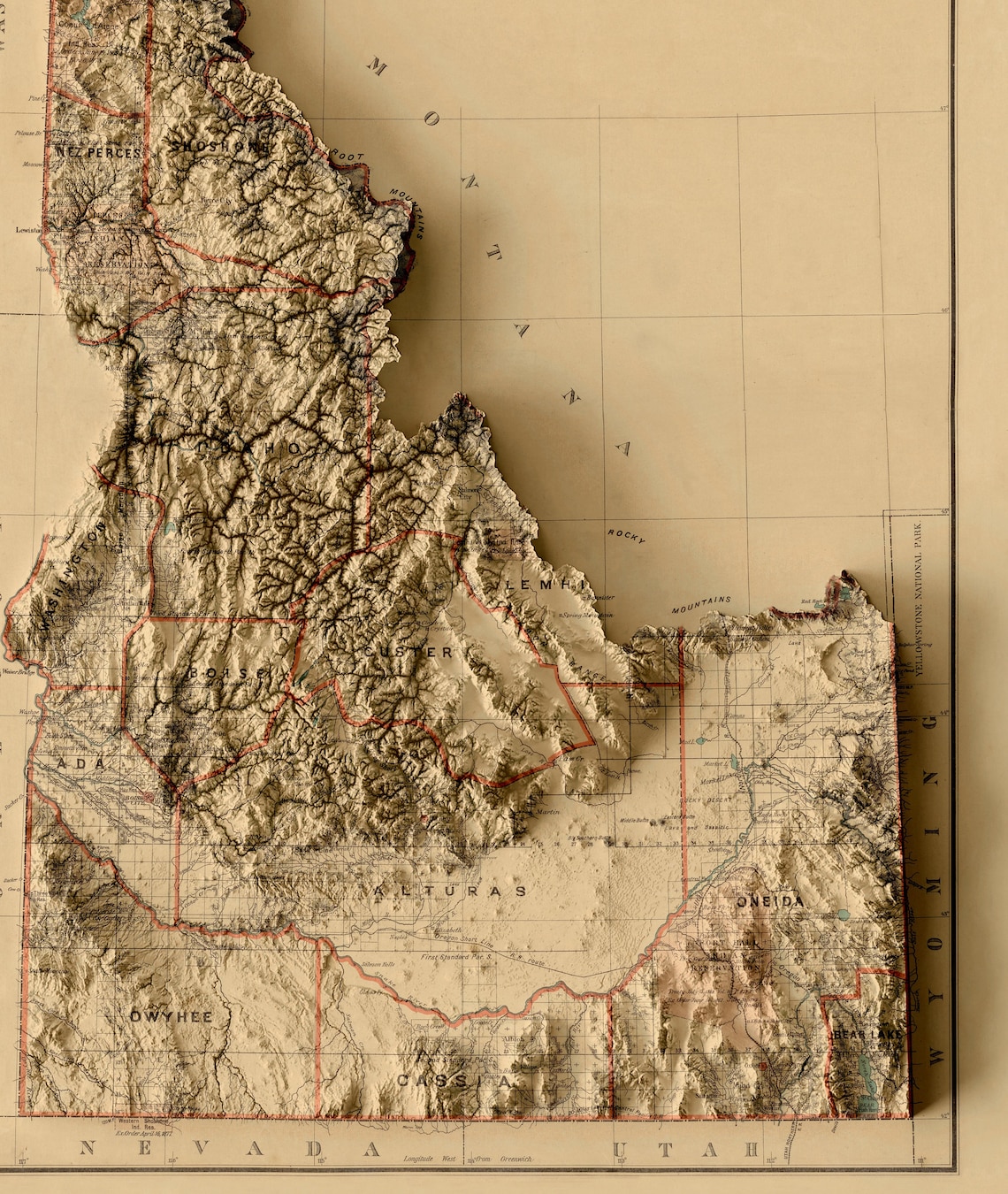 Idaho Map Idaho Relief Map Idaho Print Idaho Vintage Map | Etsy