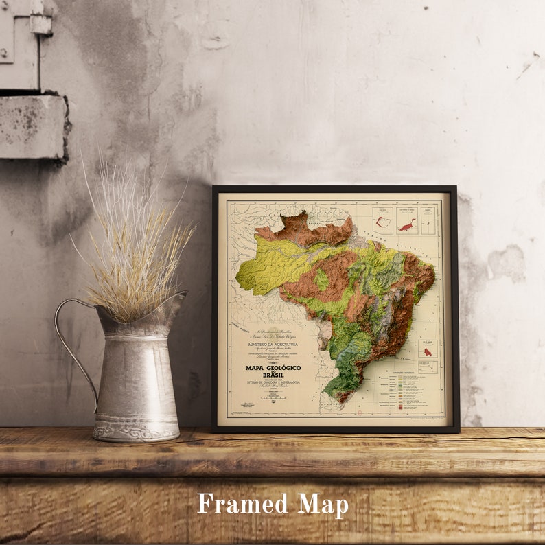 Brazil Map Brazil 2D Relief Map Brazil Poster Print Brazil - Etsy