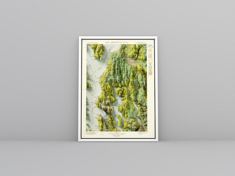 Seattle Map Seattle 2D Relief Map Seattle Historical Map - Etsy