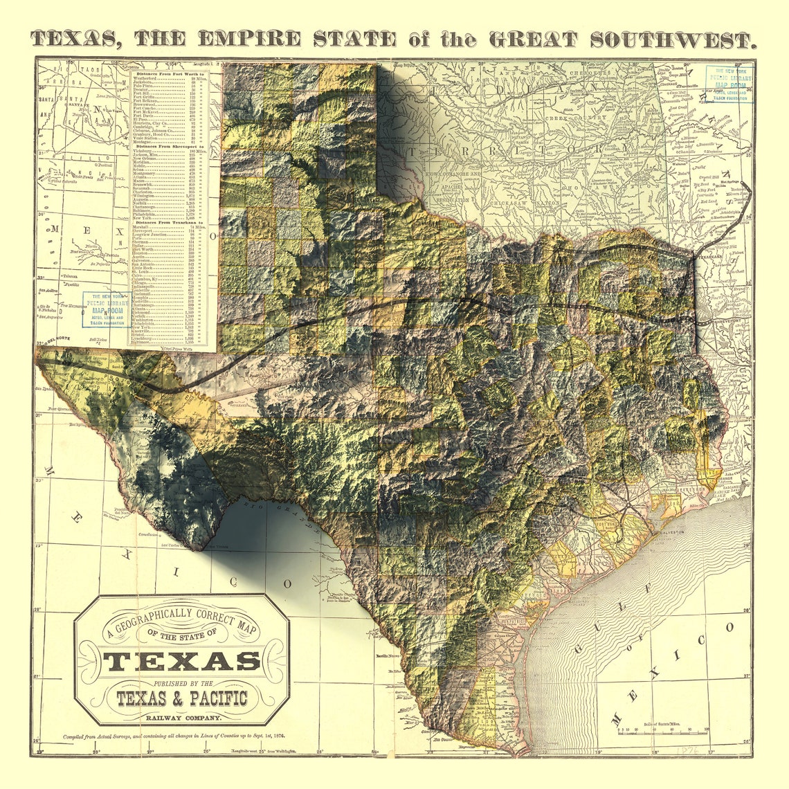 Texas Map Texas 2D Relief Map Texas Old Map Texas Vintage - Etsy