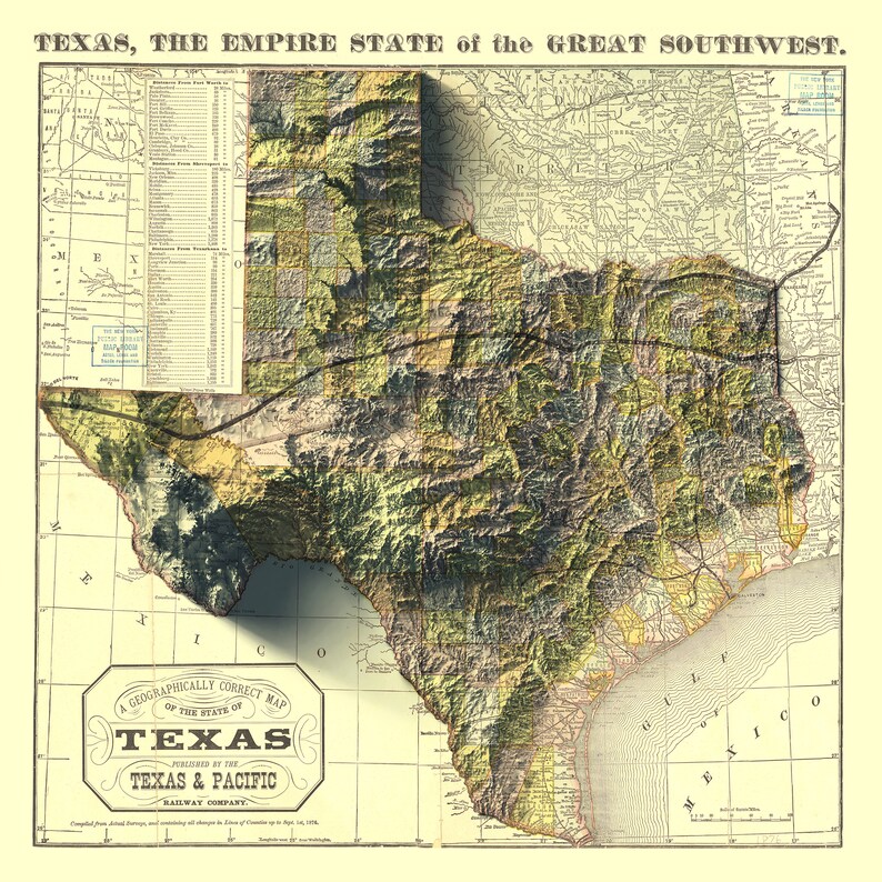 Texas Map Texas 2D Relief Map Texas Old Map Texas Vintage - Etsy