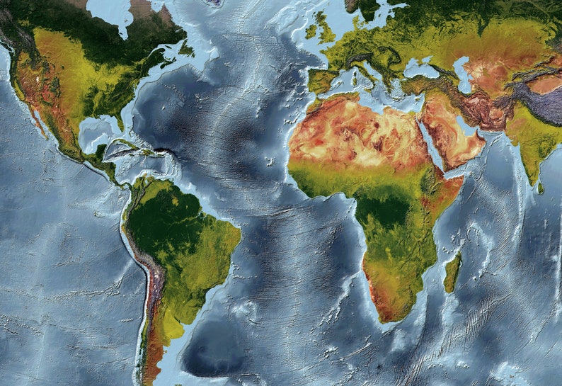 World Map, Gall Stereographic Projection Map, Vintage World Map, Relief ...