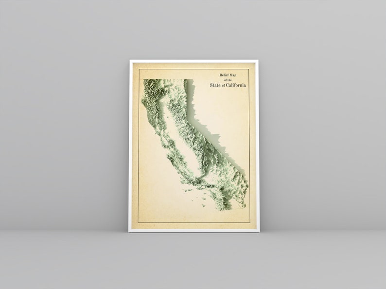 California Map California 2D Relief Map California Print - Etsy
