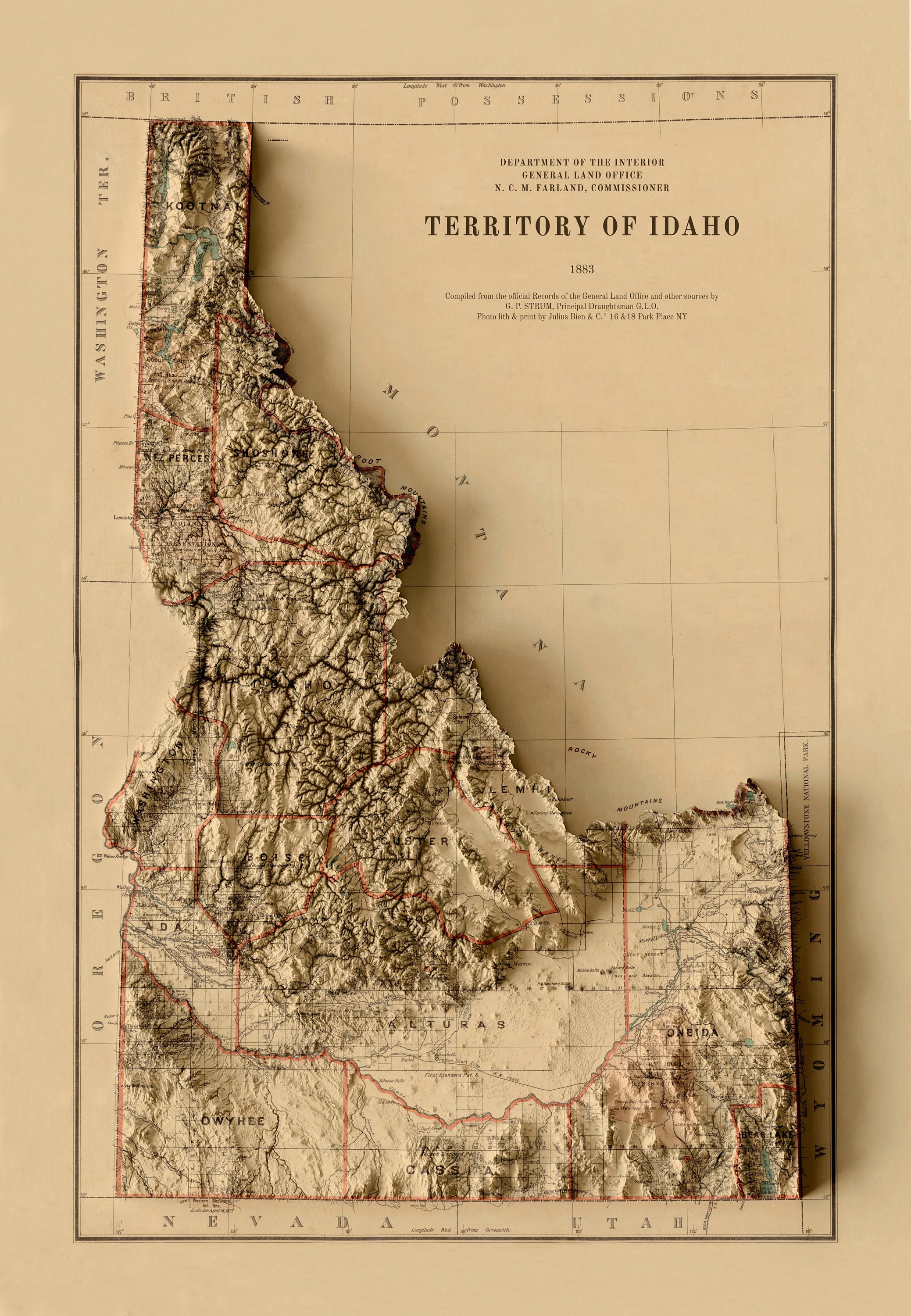 Idaho Map Idaho 2D Relief Map Idaho Print Idaho Vintage - Etsy