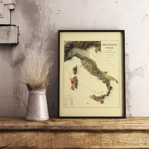 Italy Map, Italy 2D Relief Map, Italy Geological Map, Italy Vintage Map ...