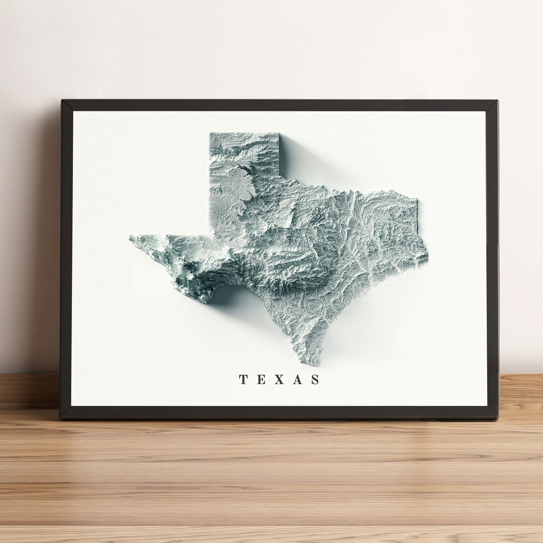 Texas Map, Texas 2D Relief Map, Texas Minimalist Poster, Texas Gift ...