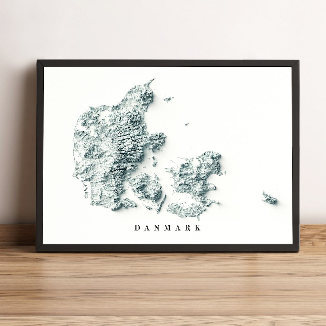Denmark Map, Denmark 2D Relief Map, Denmark Minimalist Map, Danmark ...