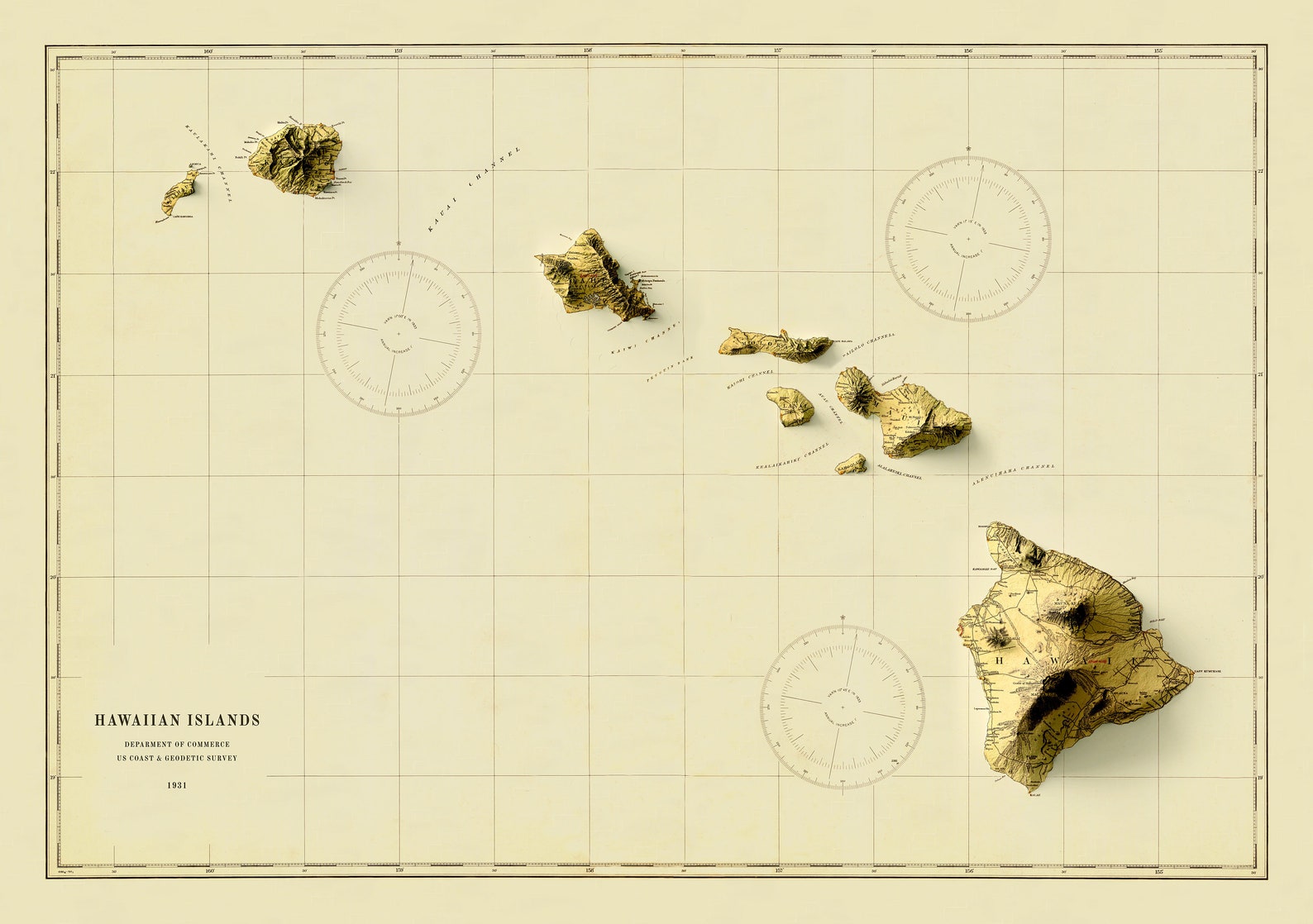 Hawaii Map Hawaii 2D Relief Map Hawaii Vintage Map Hawaiian - Etsy