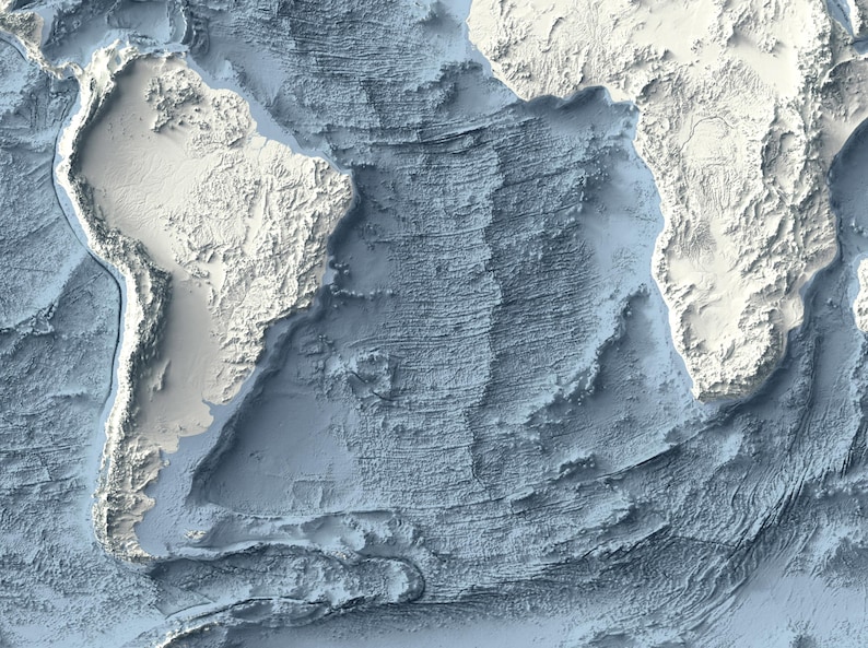 Bathymetric World Map, World 2D Relief Map, World Minimalist Map, Globe ...
