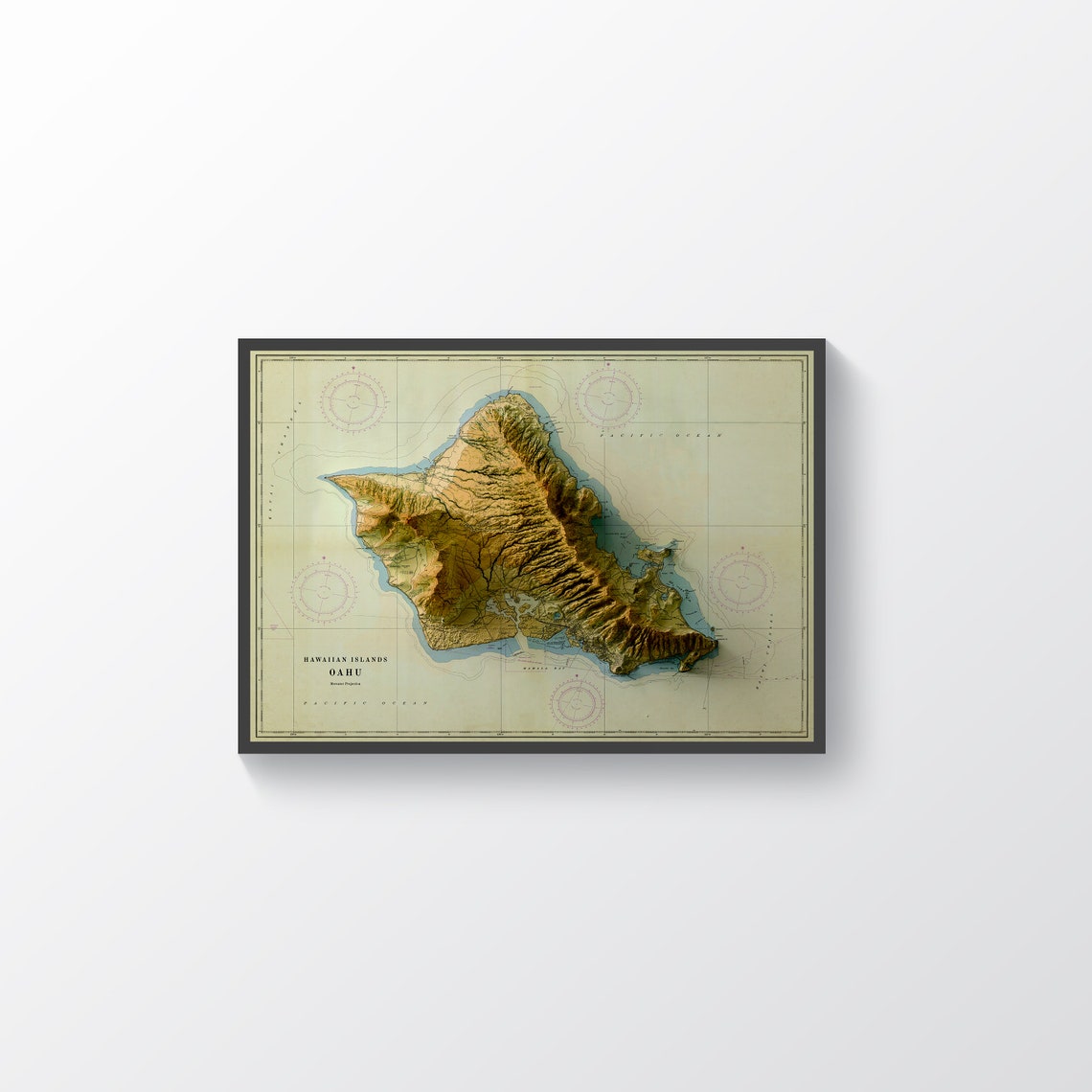 Oahu Map Hawaii Map Oahu Island Map Oahu 2D Relief Map - Etsy
