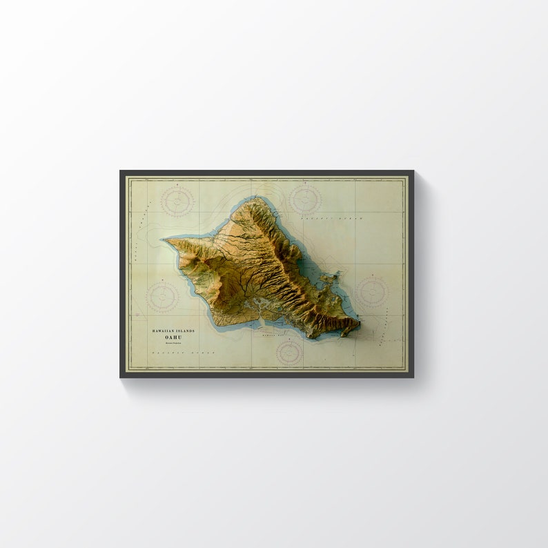 Oahu Map Hawaii Map Oahu Island Map Oahu 2D Relief Map - Etsy