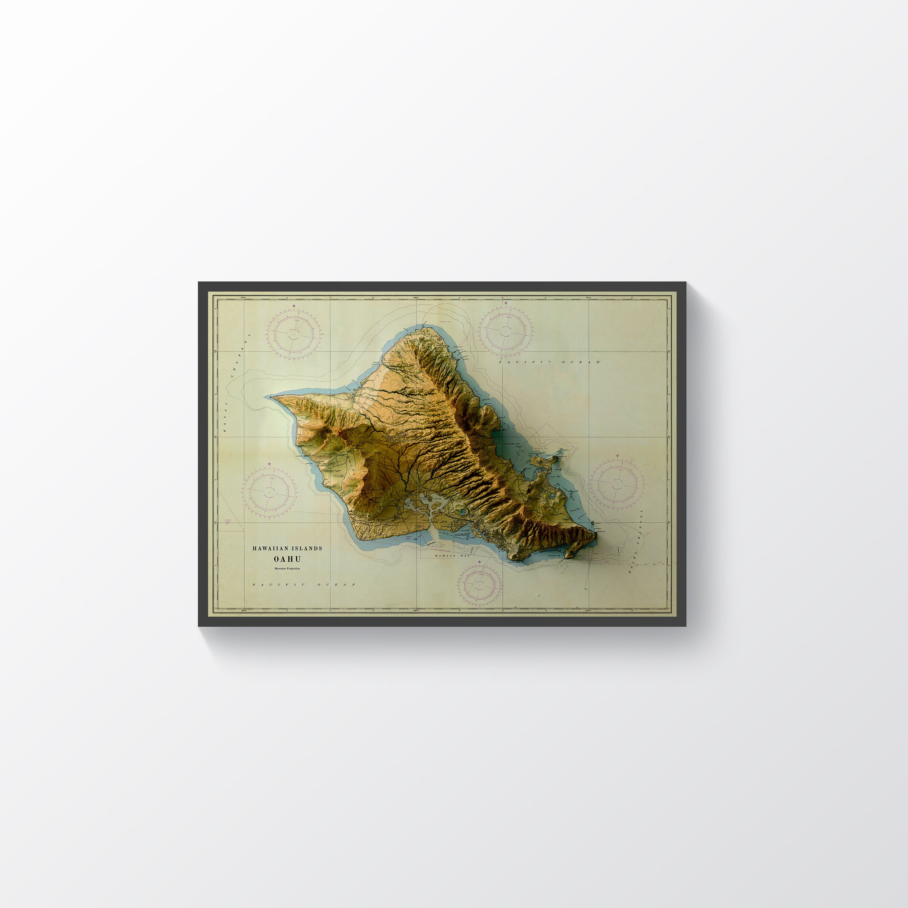 Oahu Map Hawaii Map Oahu Island Map Oahu 2D Relief Map - Etsy