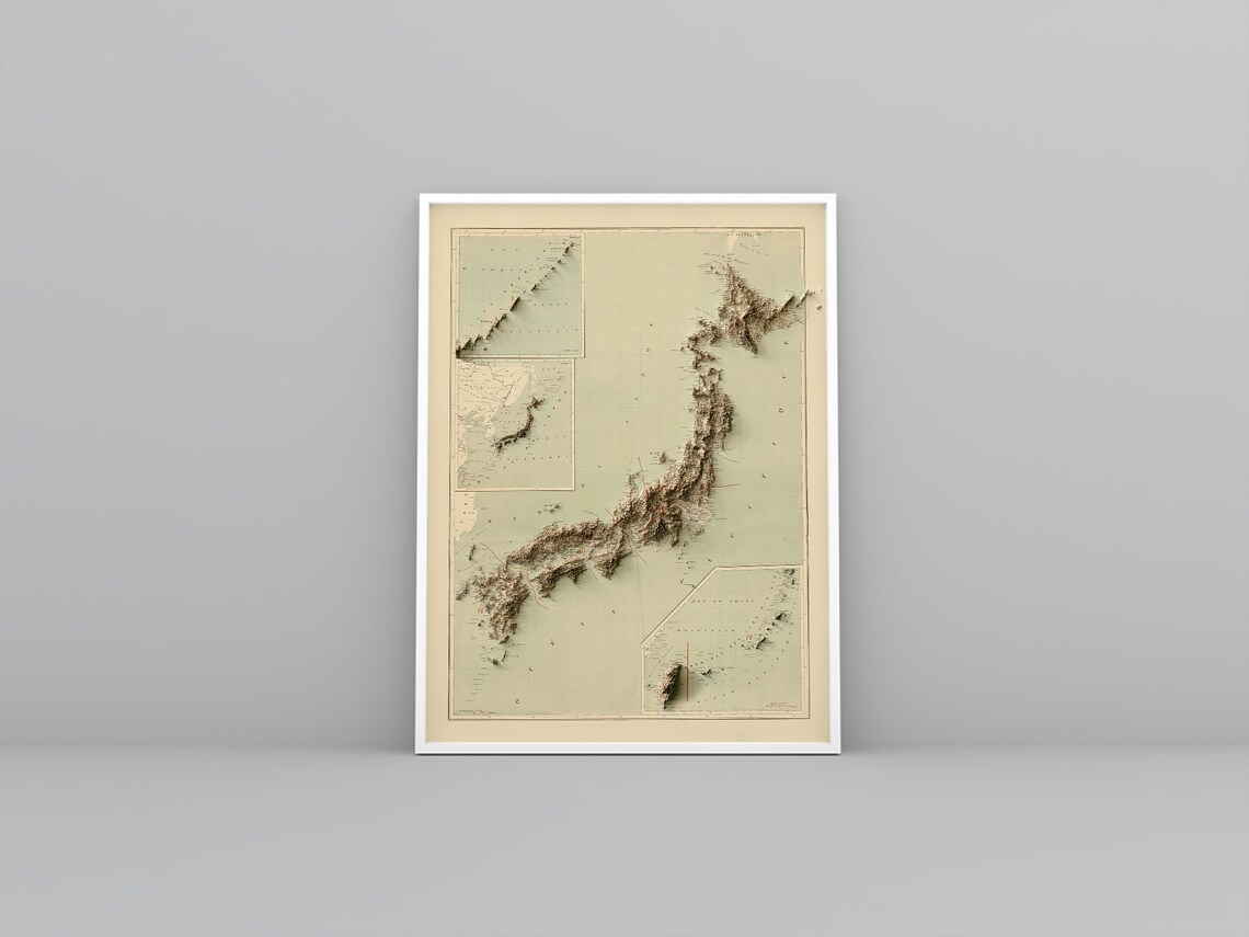Japan Map Japan 2D Relief Map Japan Historical Map Japan - Etsy