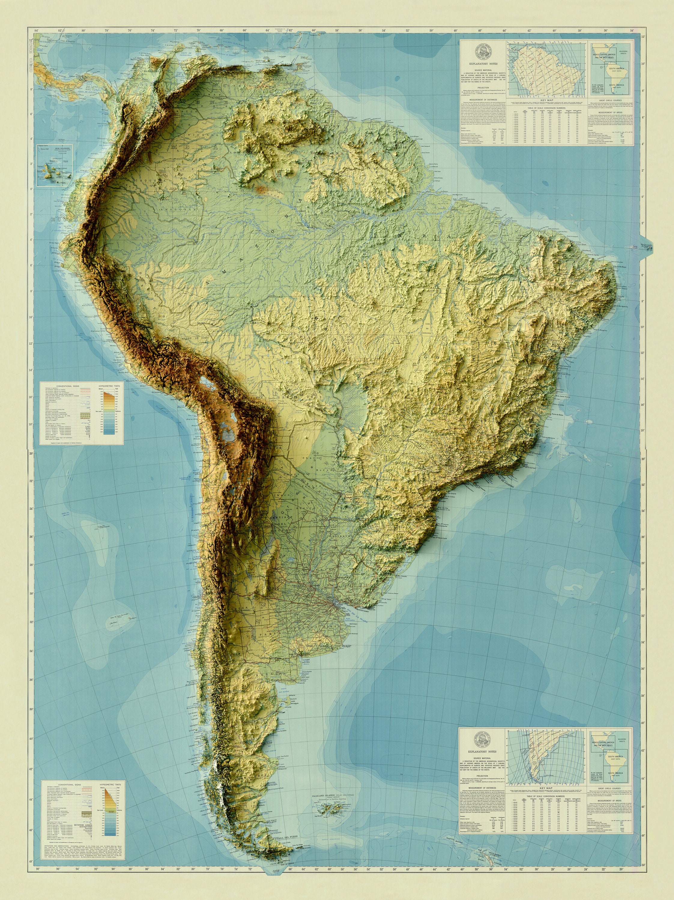 South America Map South America 2D Relief Map South America - Etsy