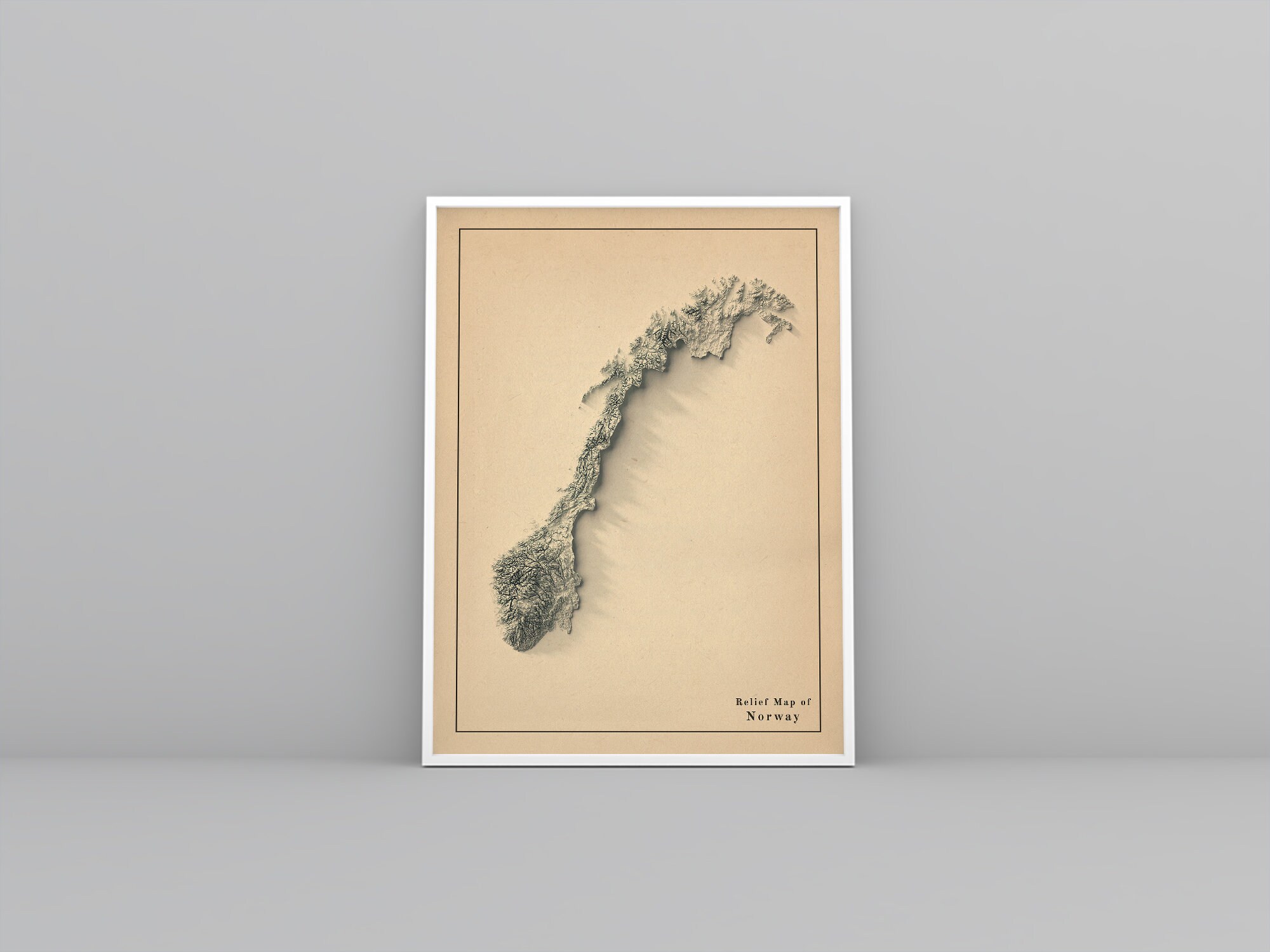 Norway Map, Norway 2D Relief Map, Norway Minimalist Map, Norway Wall ...