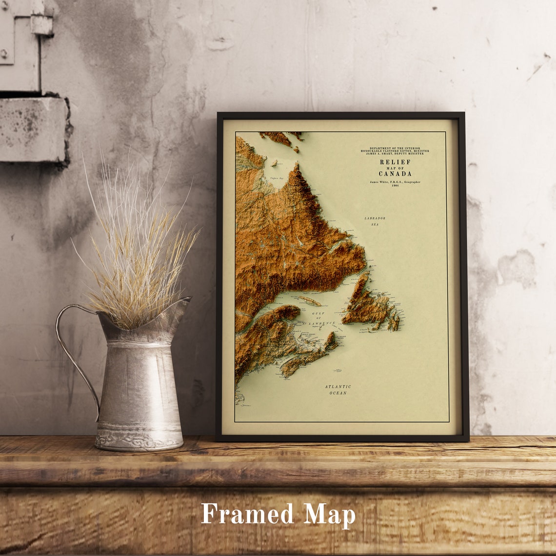 Atlantic Canada Map Canada 2D Relief Map Vintage Map of - Etsy