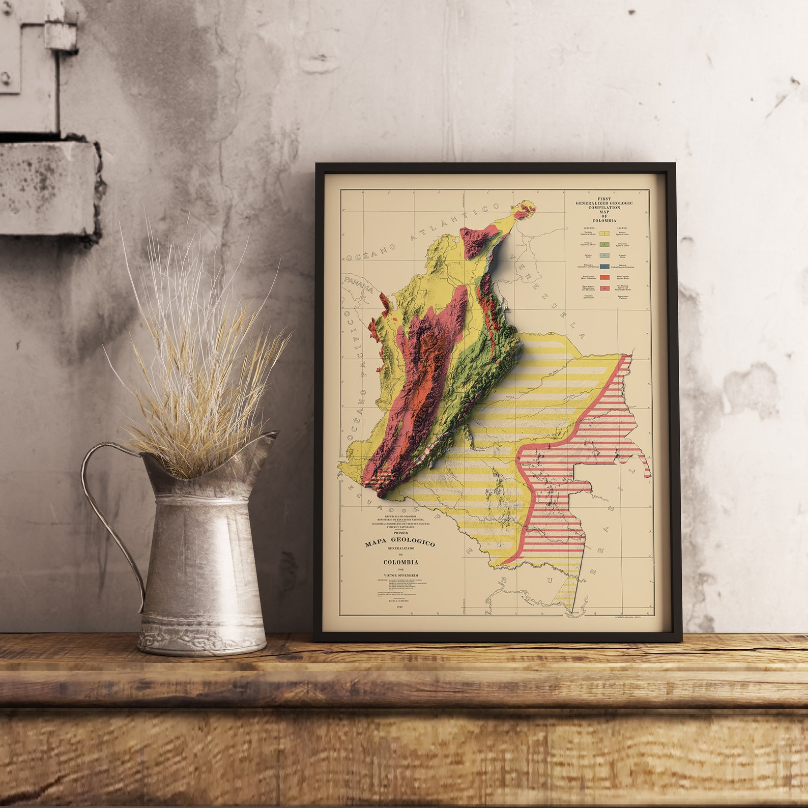 Mapa de Colombia Mapa en relieve 2D de Colombia Mapa vintage - Etsy España