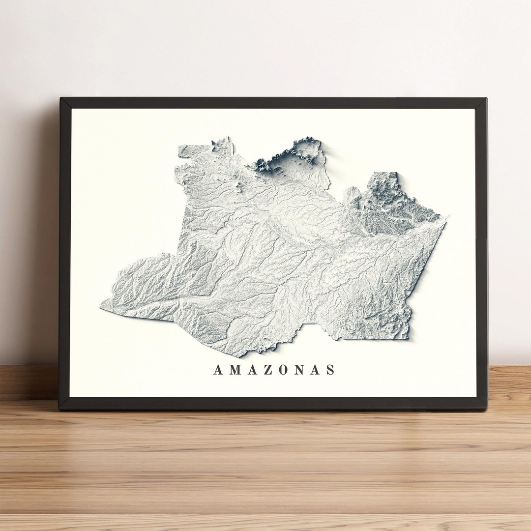 Amazonas Map, Amazonas State Brazil 2D Relief Map, Amazonas Minimalist ...
