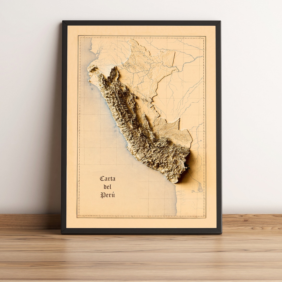 Peru Map, Peru 2D Relief Map, Peru Vintage Map, Peru Print, Peru ...