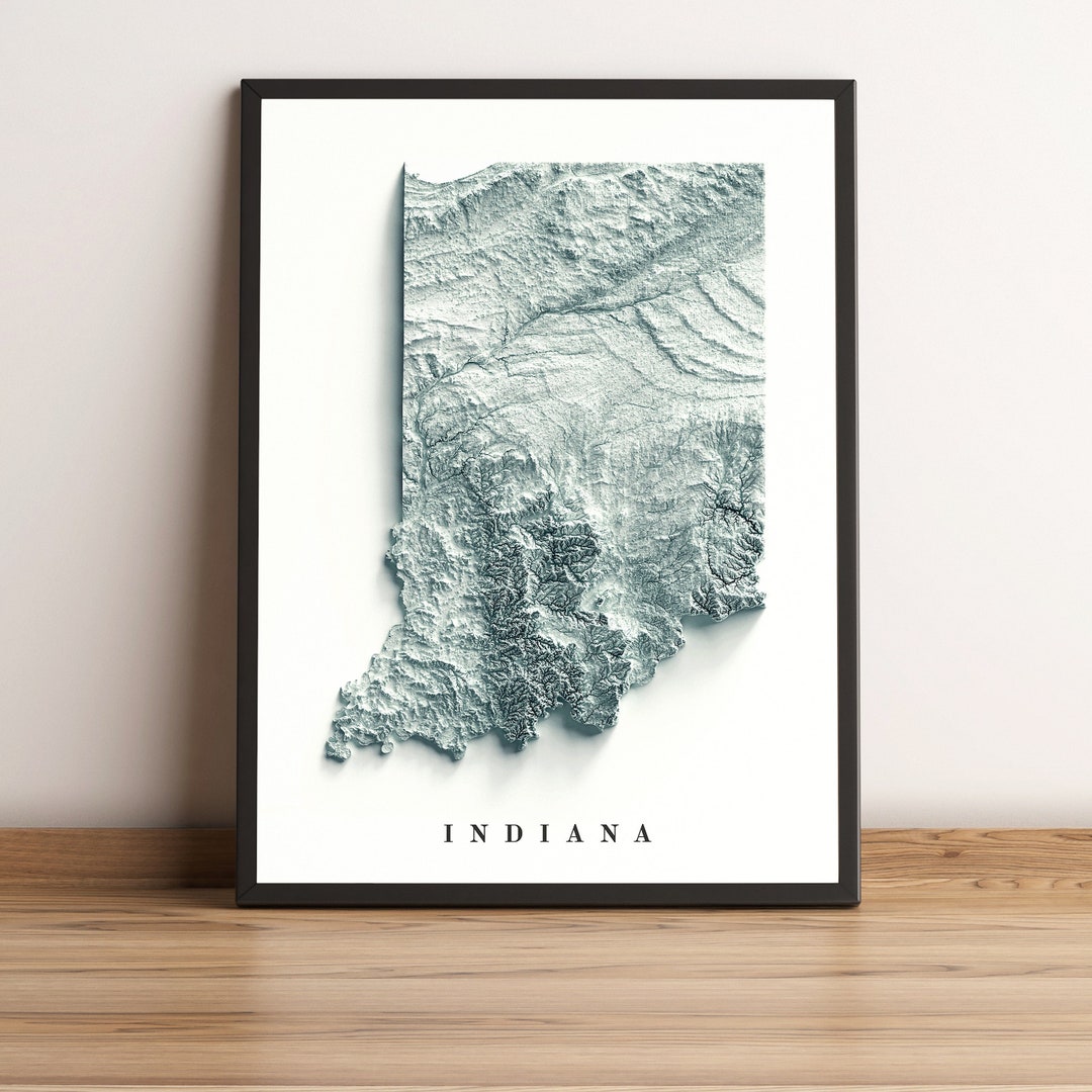 Indiana Map, Indiana 2D Relief Map, Indiana Vintage Map, Indiana ...