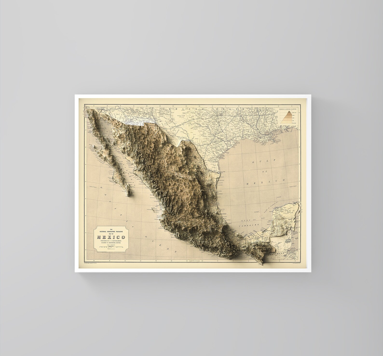 Mexico Map, Mexico 2D Relief Map, Mexico Old Map, Mexico Vintage Map ...