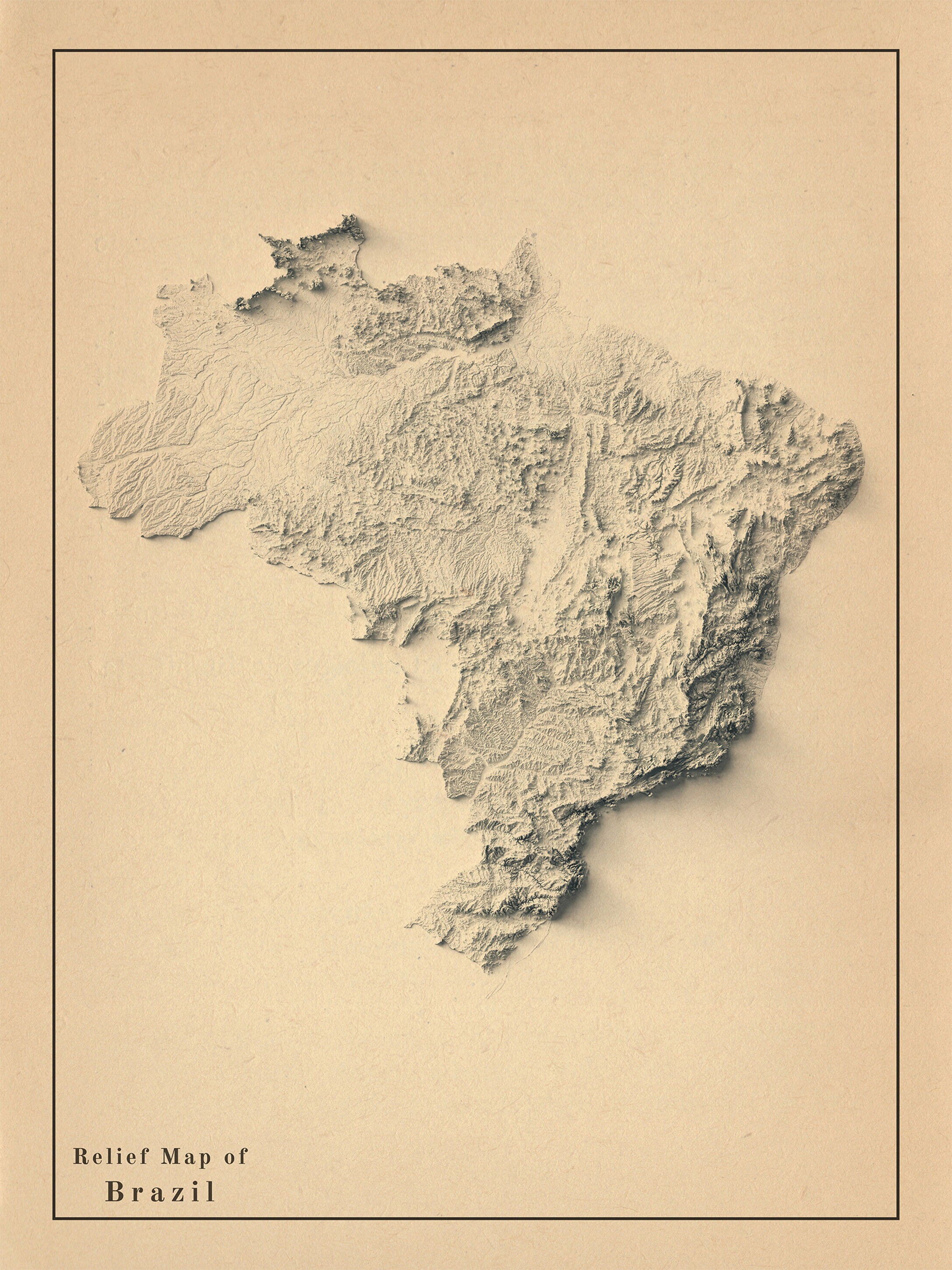 Mapa de Brasil Mapa de relieve 2D de Brasil Mapa minimalista - Etsy México