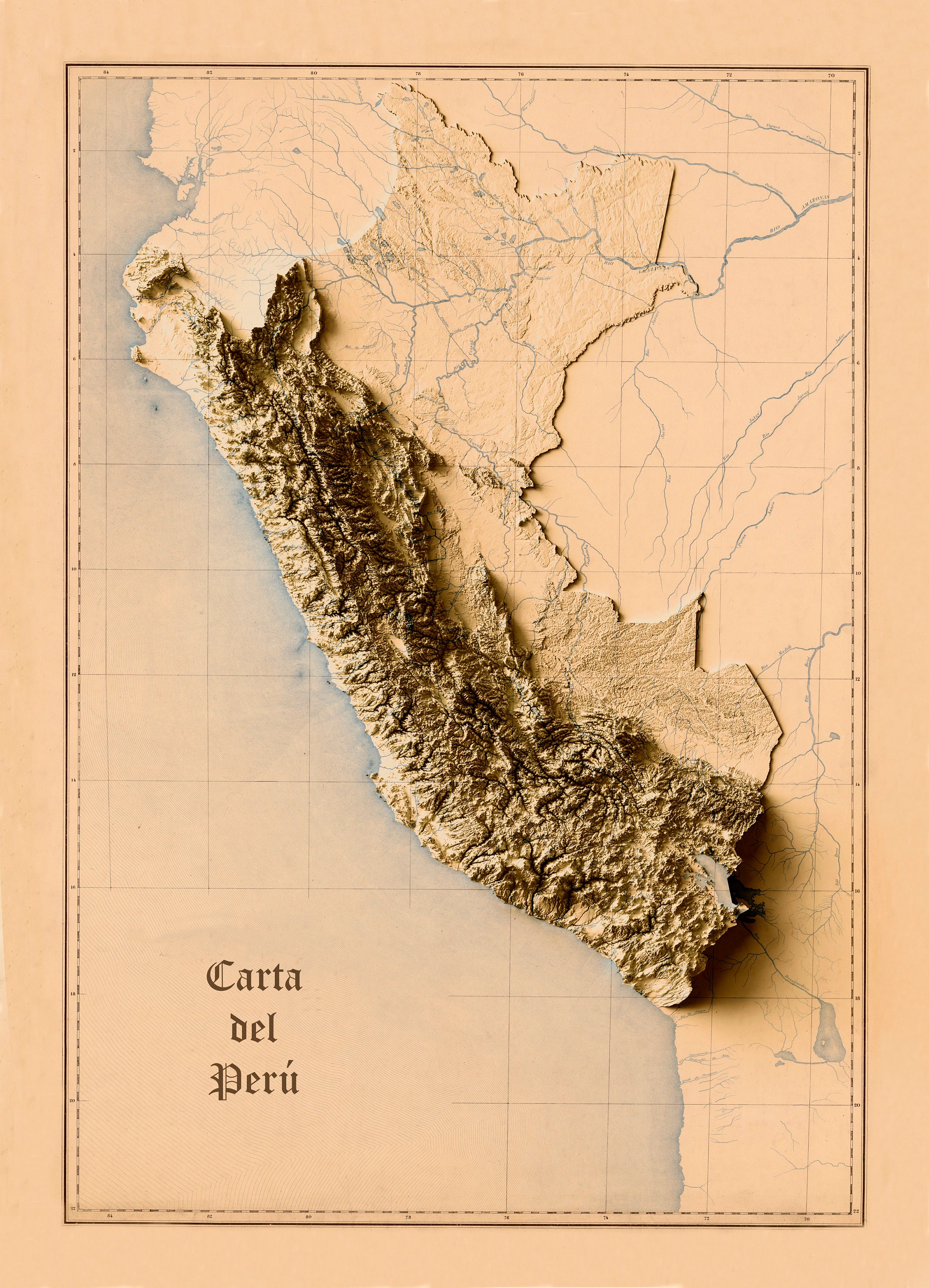 Peru Map Peru 2D Relief Map Peru Vintage Map Peru Print - Etsy