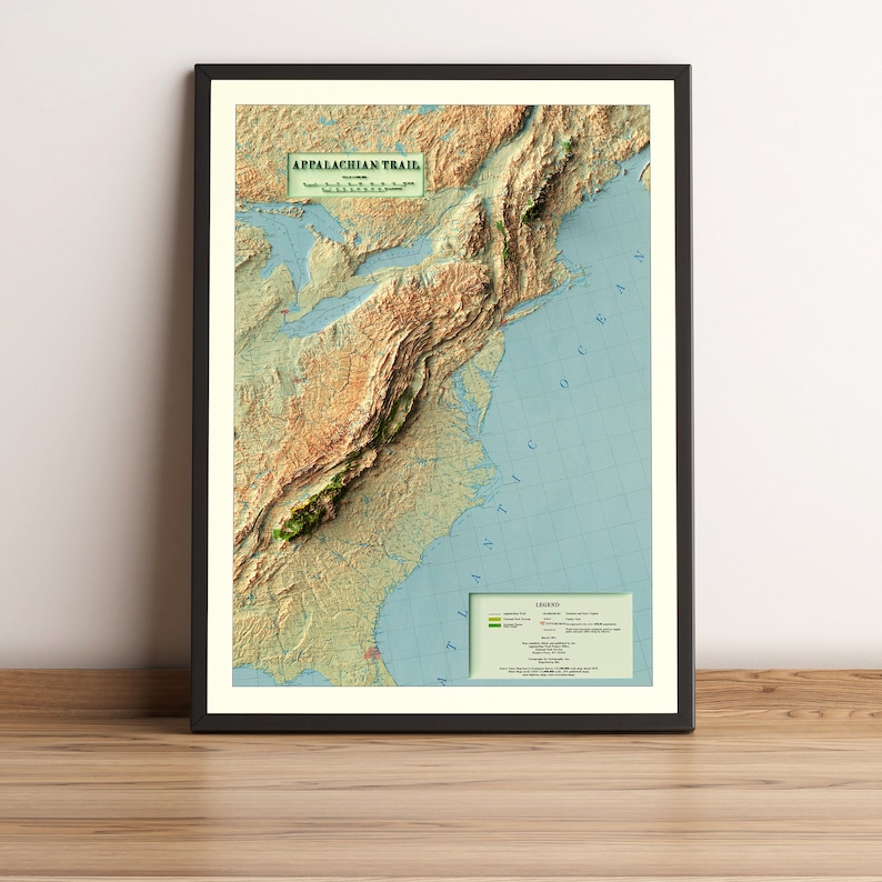 Appalachian Trail Map Appalachian Trail 2D Relief Map - Etsy