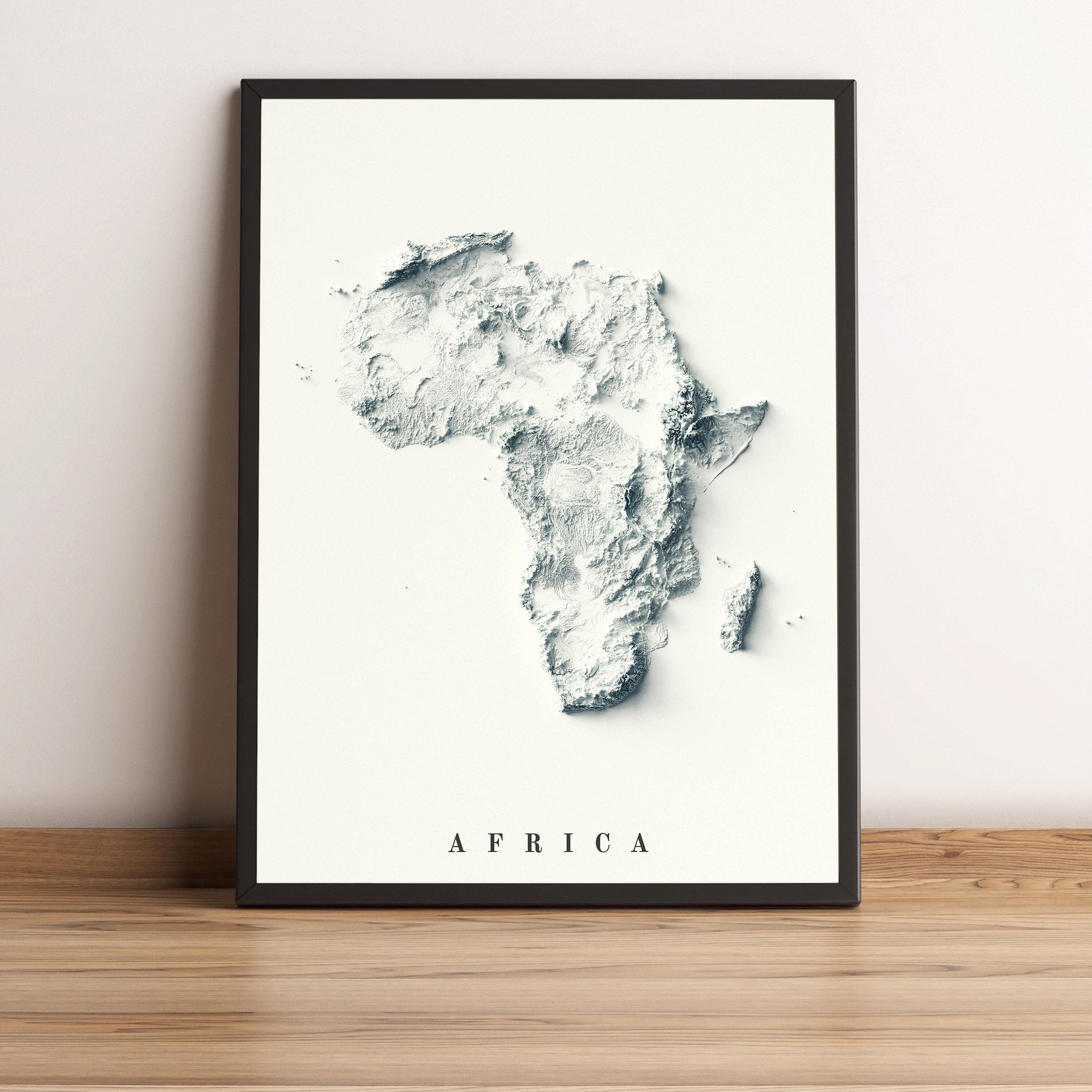 Africa Map, Africa 2D Relief Map, Africa Minimalist Map, Africa Wall ...