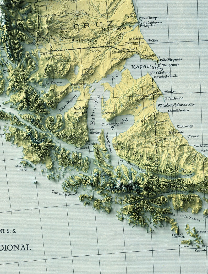 Patagonia Map, Patagonia 2D Relief Map, Argentina Relief Map, Chile ...