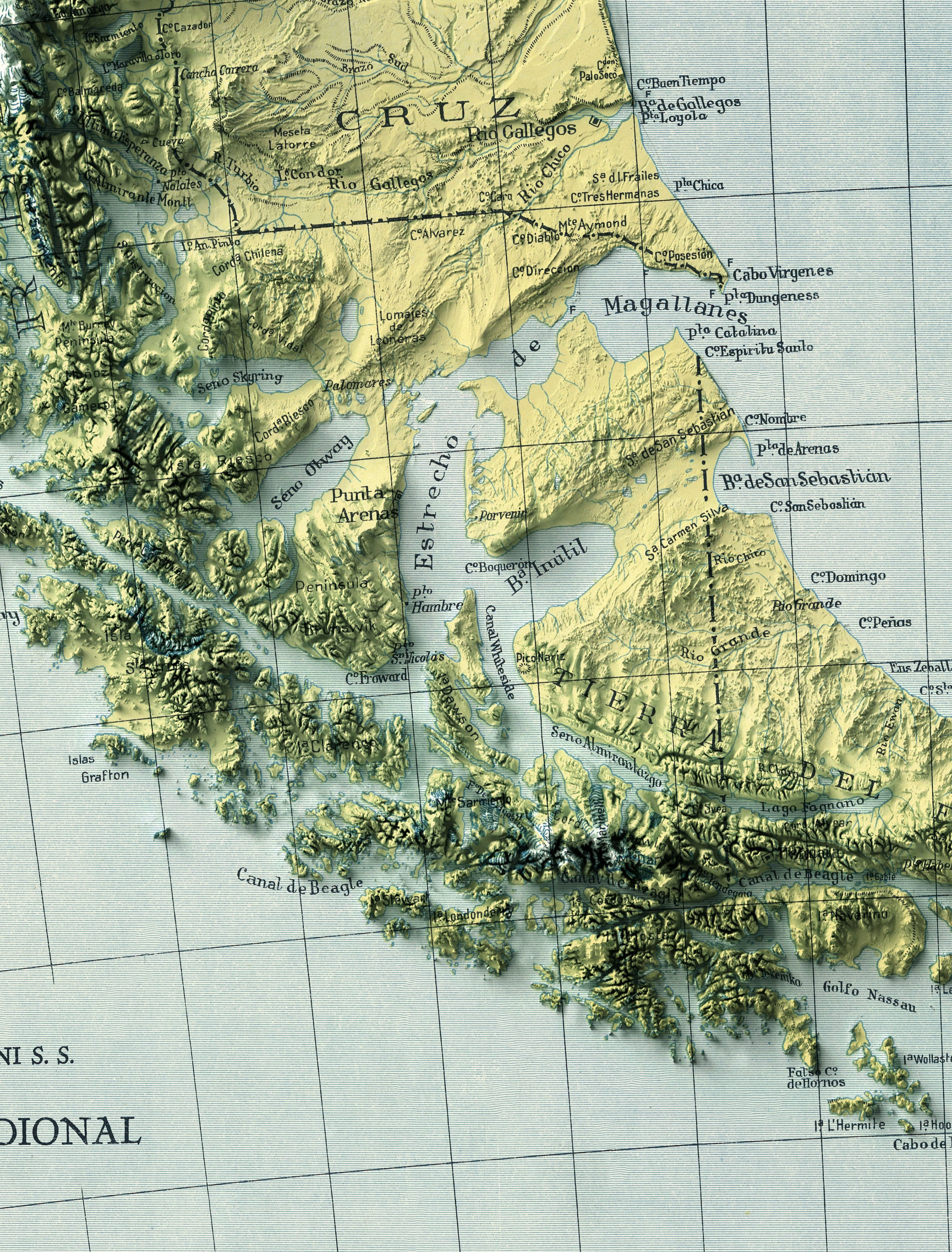 Mapa de la Patagonia, Mapa en Relieve 2D de la Patagonia, Mapa en ...