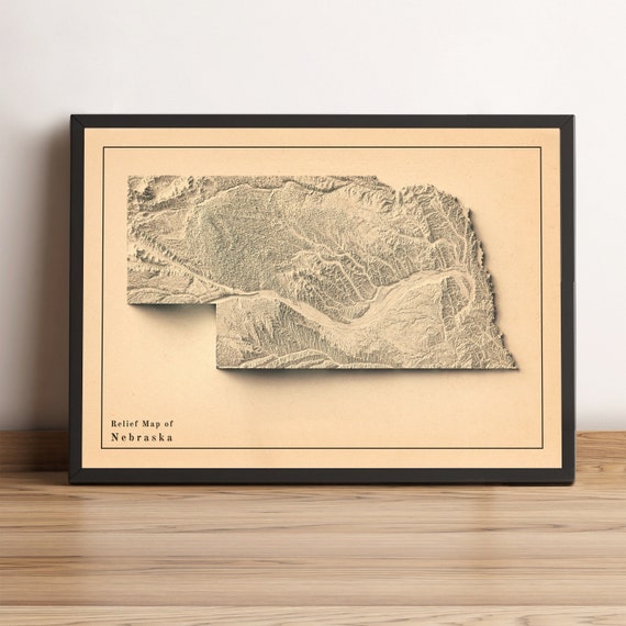 Nebraska Map Nebraska 2D Relief Map Nebraska Print Nebraska - Etsy