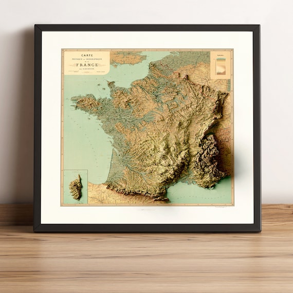France Map France 2D Relief Map France Old Map France - Etsy