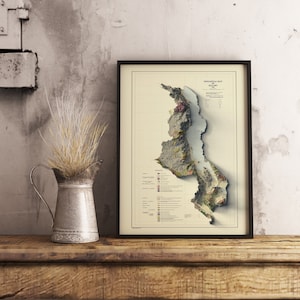 Malawi Map, Malawi Geological 2D Relief Map, Malawi Vintage Poster Map ...