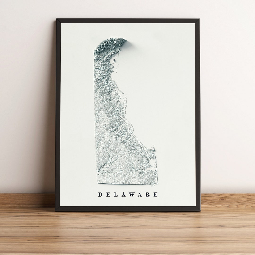 Delaware Map, Delaware 2D Relief Map, Delaware Framed Map, Delaware ...