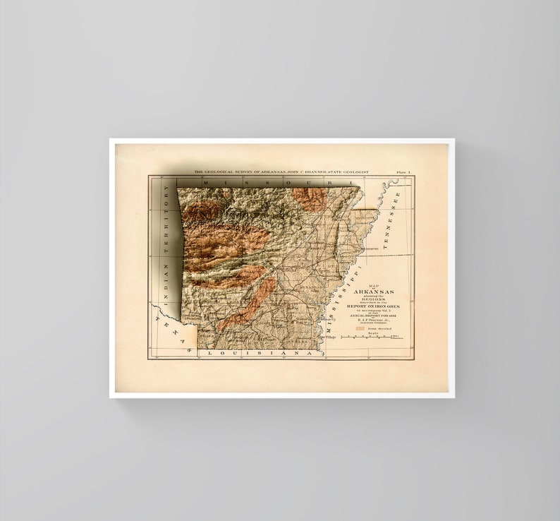 Arkansas Map Arkansas 2D Relief Map Arkansas Old Map - Etsy