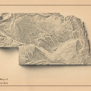 Nebraska Map, Nebraska 2D Relief Map, Nebraska Print, Nebraska ...