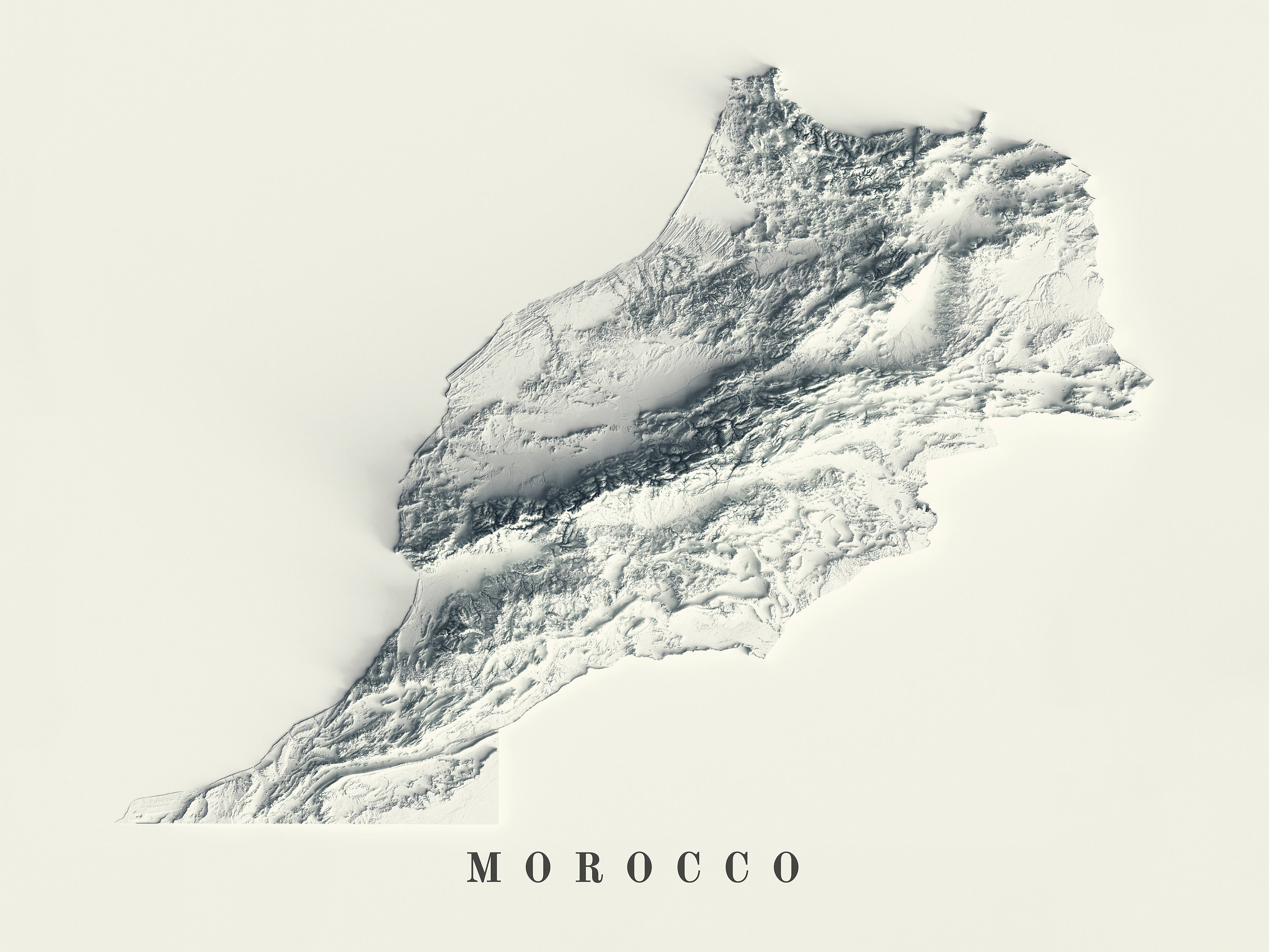 Morocco Map, Morocco 2D Relief Map, Morocco Minimalist Map, Morocco ...
