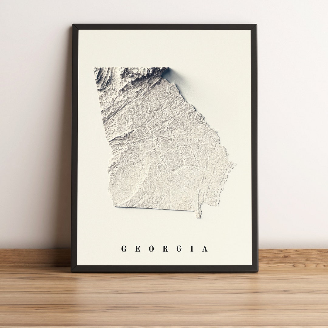 Georgia Map, Georgia Relief Map, Georgia Vintage Map, Georgia Poster ...