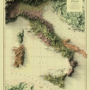 Italy Map, Italy 2D Relief Map, Italy Historical Map, Italy Vintage Map ...