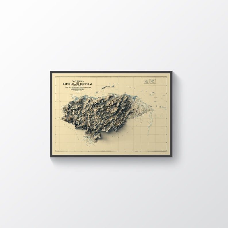 Honduras Map Honduras 2D Relief Map Honduras Vintage Map - Etsy