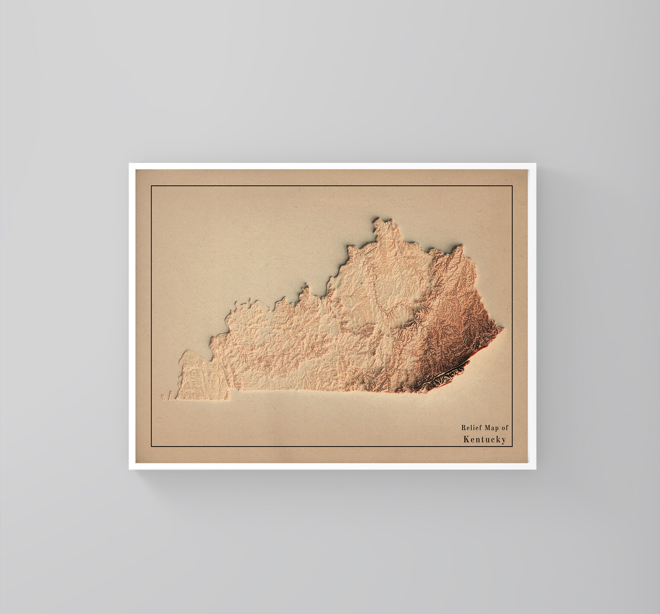Kentucky Map Kentucky 2D Relief Map Kentucky Vintage Map - Etsy
