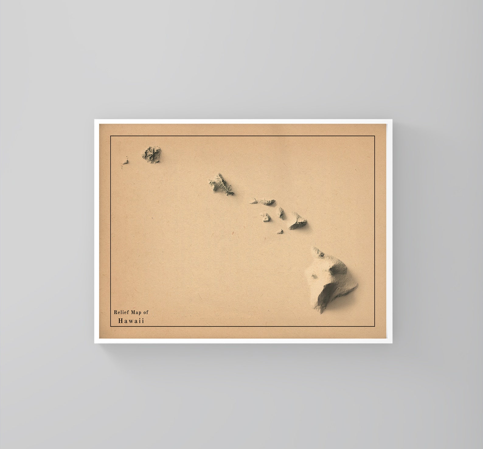 Hawaii Map, Hawaii 2D Relief Map, Hawaii Minimalist Map, Hawaiian ...