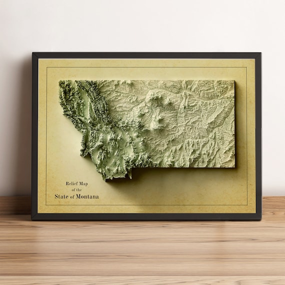 Montana Map Montana 2D Relief Map Montana Topo Map Montana - Etsy